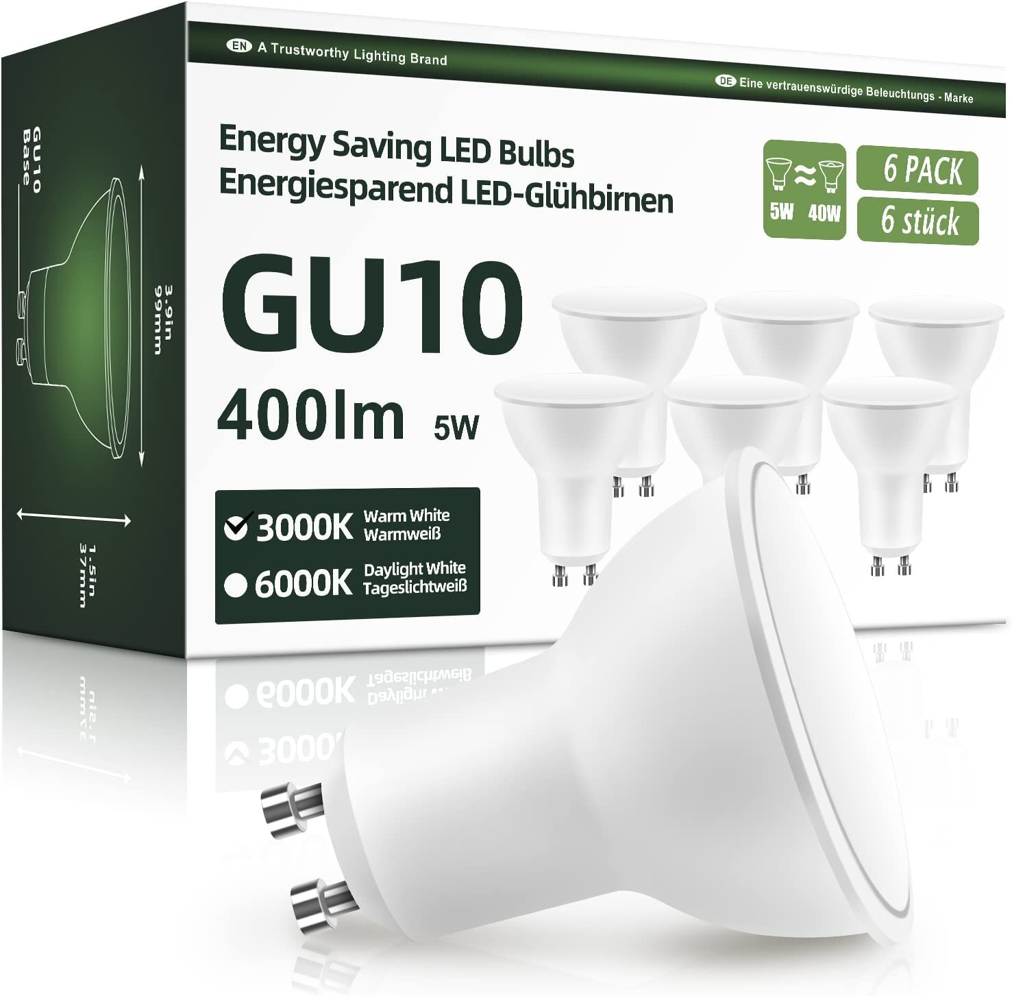 Pack de 6 bombillas OGADA LED GU10 5W 3000K